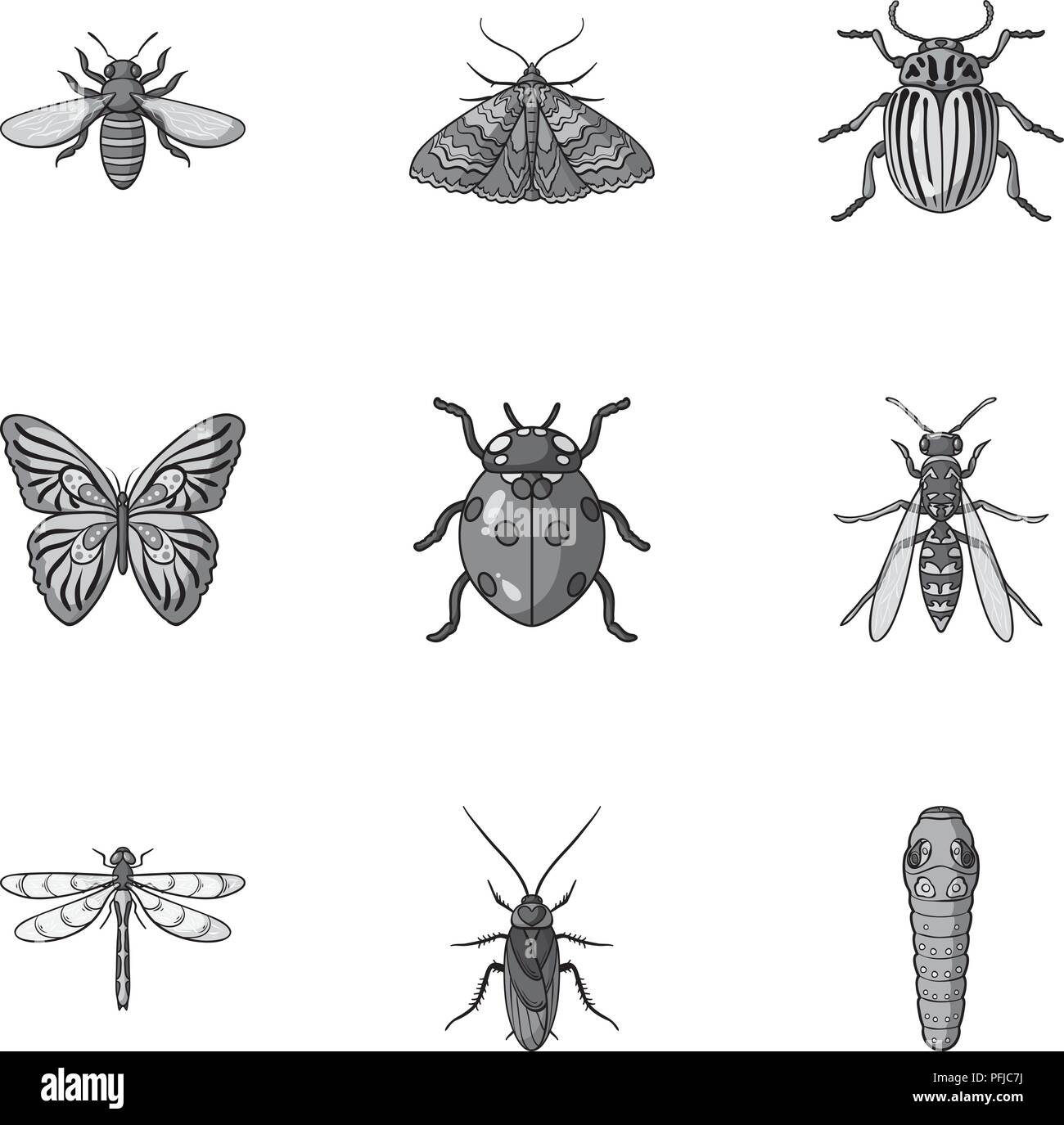 Insects set icons in monochrome design. Big collection of insects ...