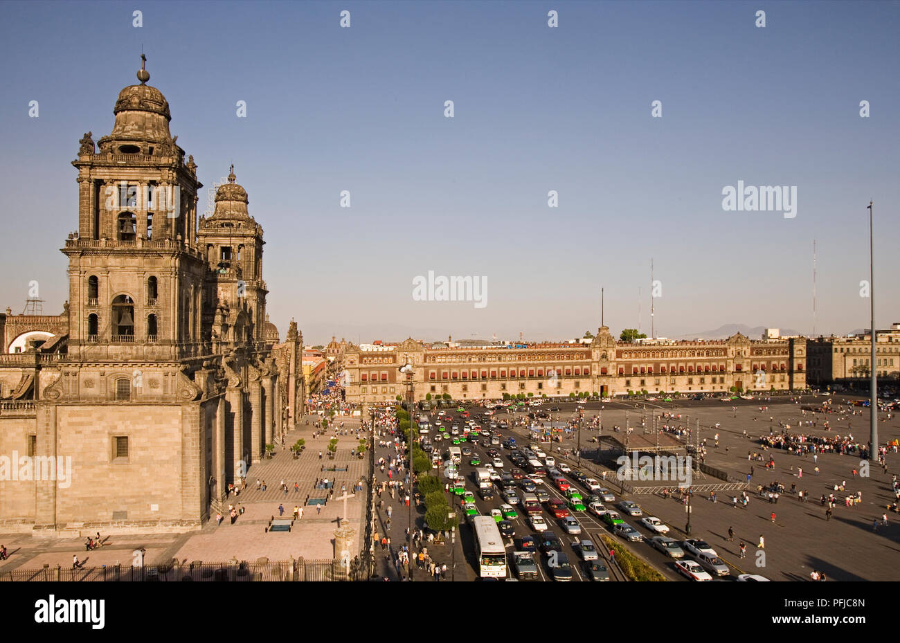 Mexico, Mexico City, Metropolitan Cathedral, National Palace and Zocalo ...