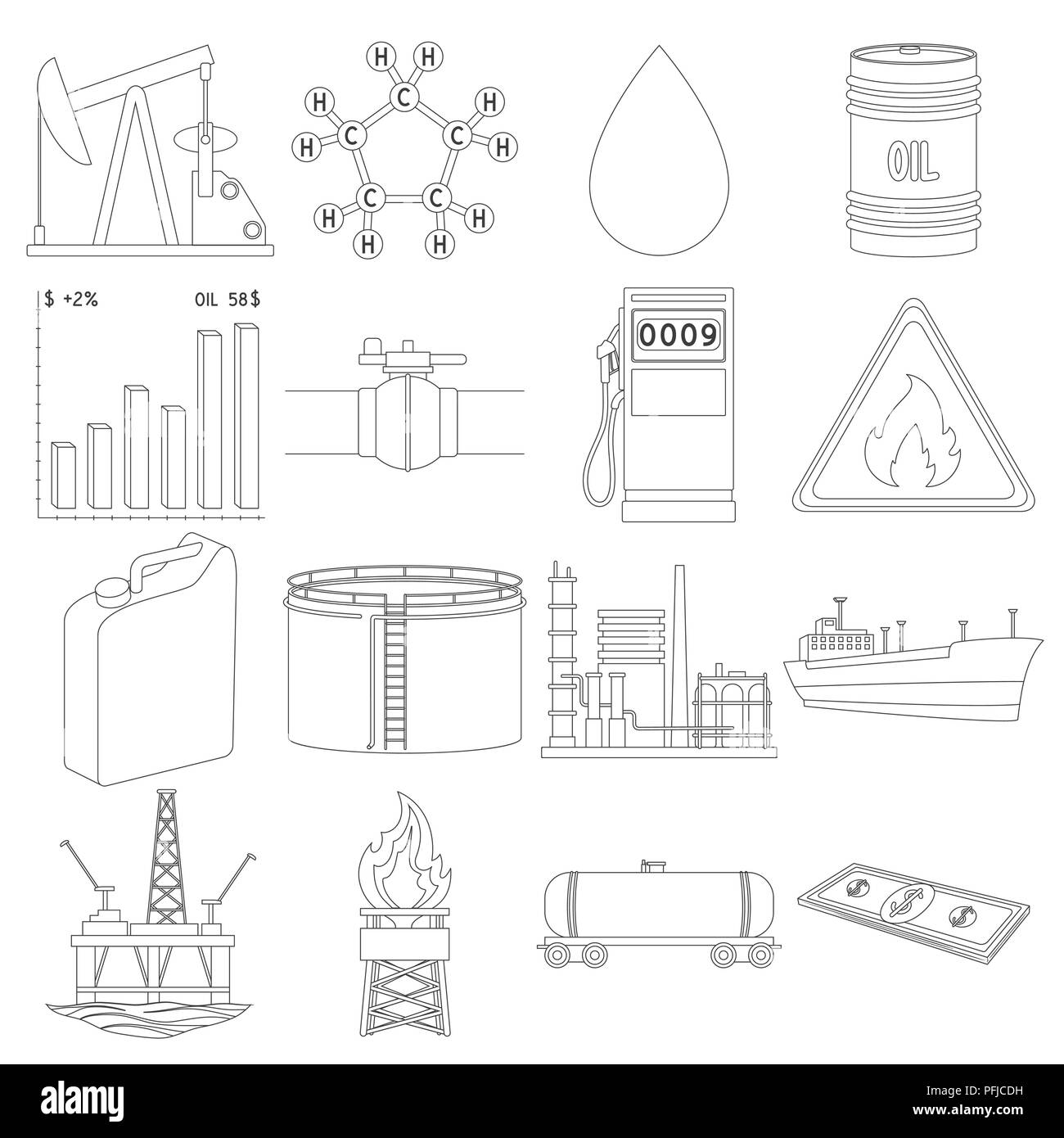 Oil industry outline icons in set collection for design. Equipment and ...