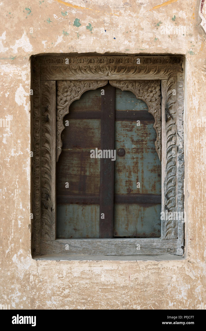 India, Rajasthan, Bissau, Shekhawati, arched shuttered window in 19th ...