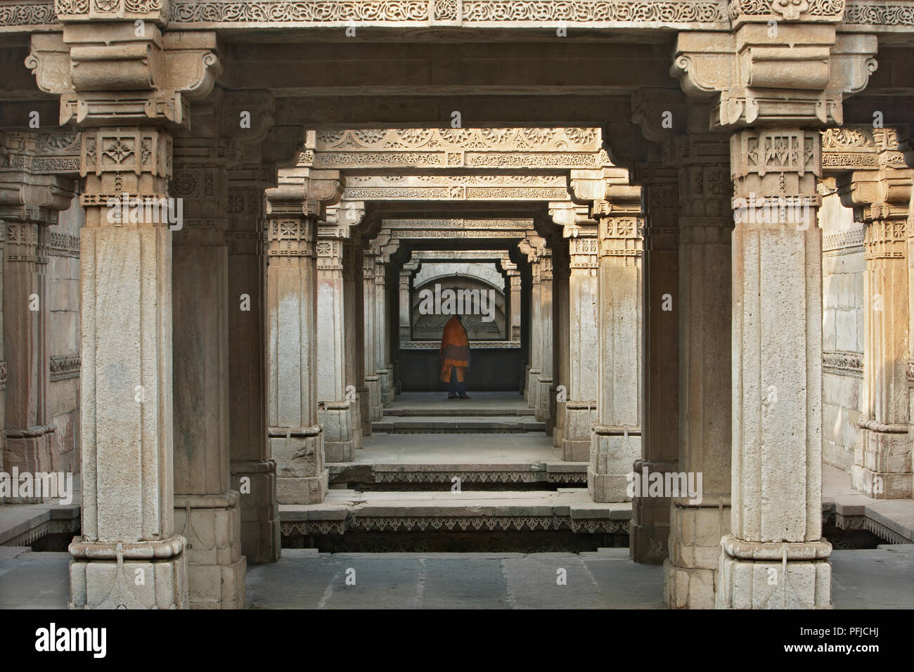 India, Gujarat, Adalaj, Adalaj Vav (Adalaj Step Well), columns and ...