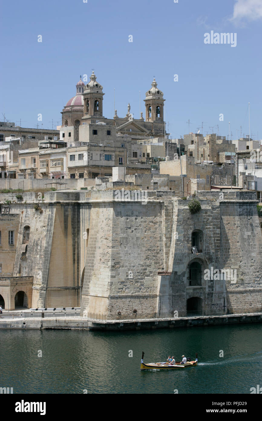 Malta, Senglea, view across harbour to Our Lady of Victories Church ...
