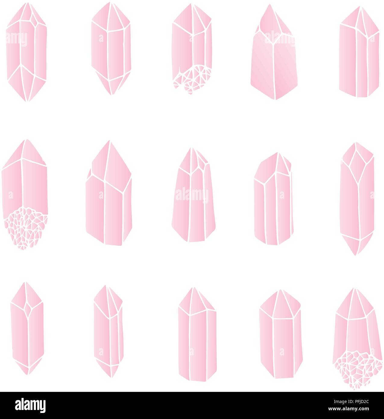 Vector rose quartz crystals set isolated on the white background. Hand ...