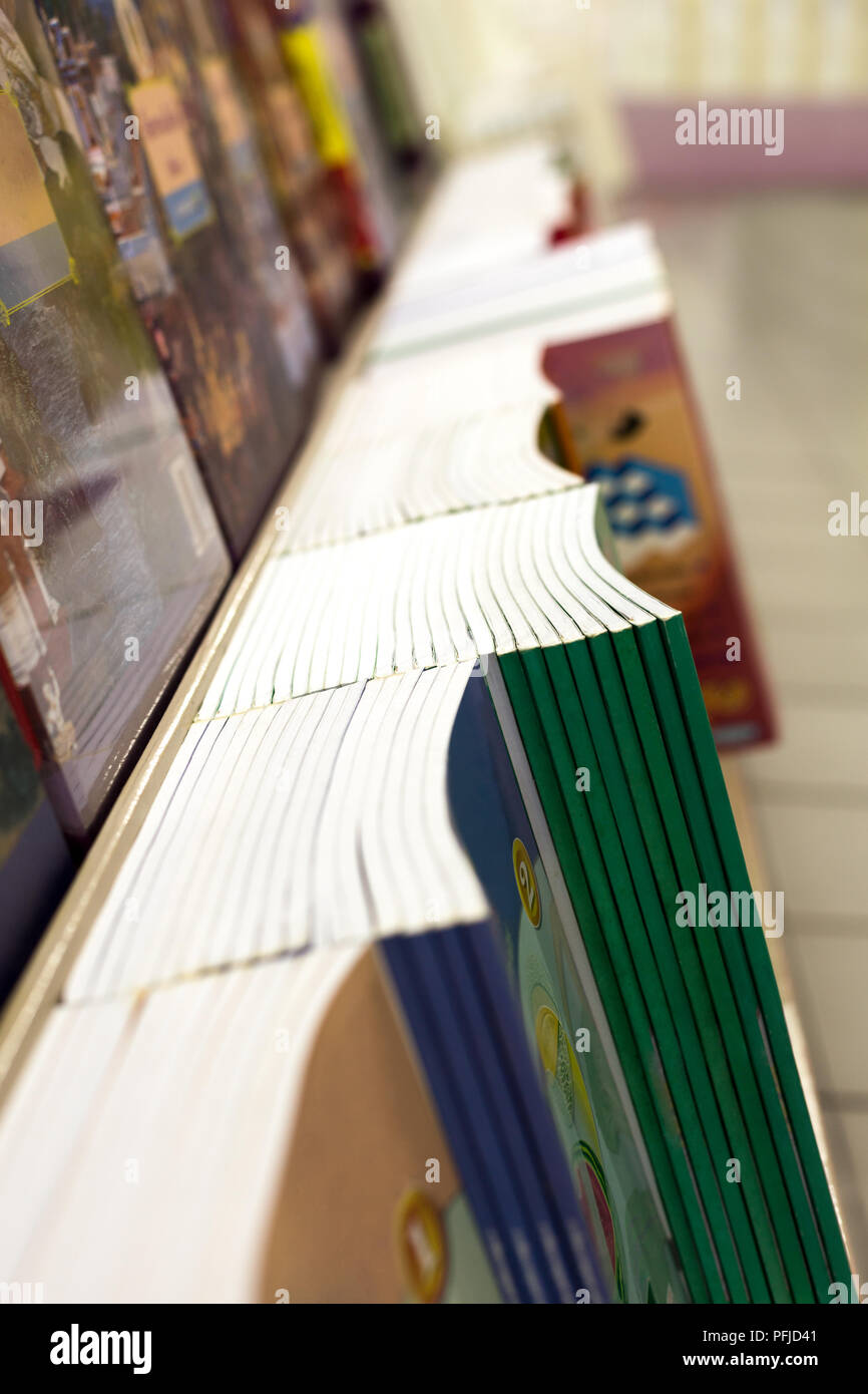 Education concept rows of spine books in library or book store Stock ...