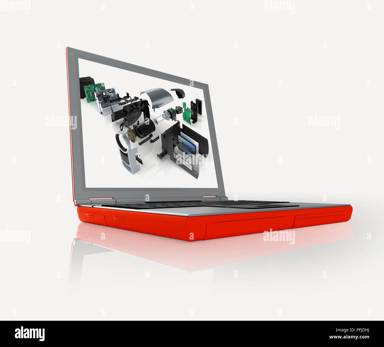 Disassembled parts of camcorder on laptop screen Stock Photo - Alamy