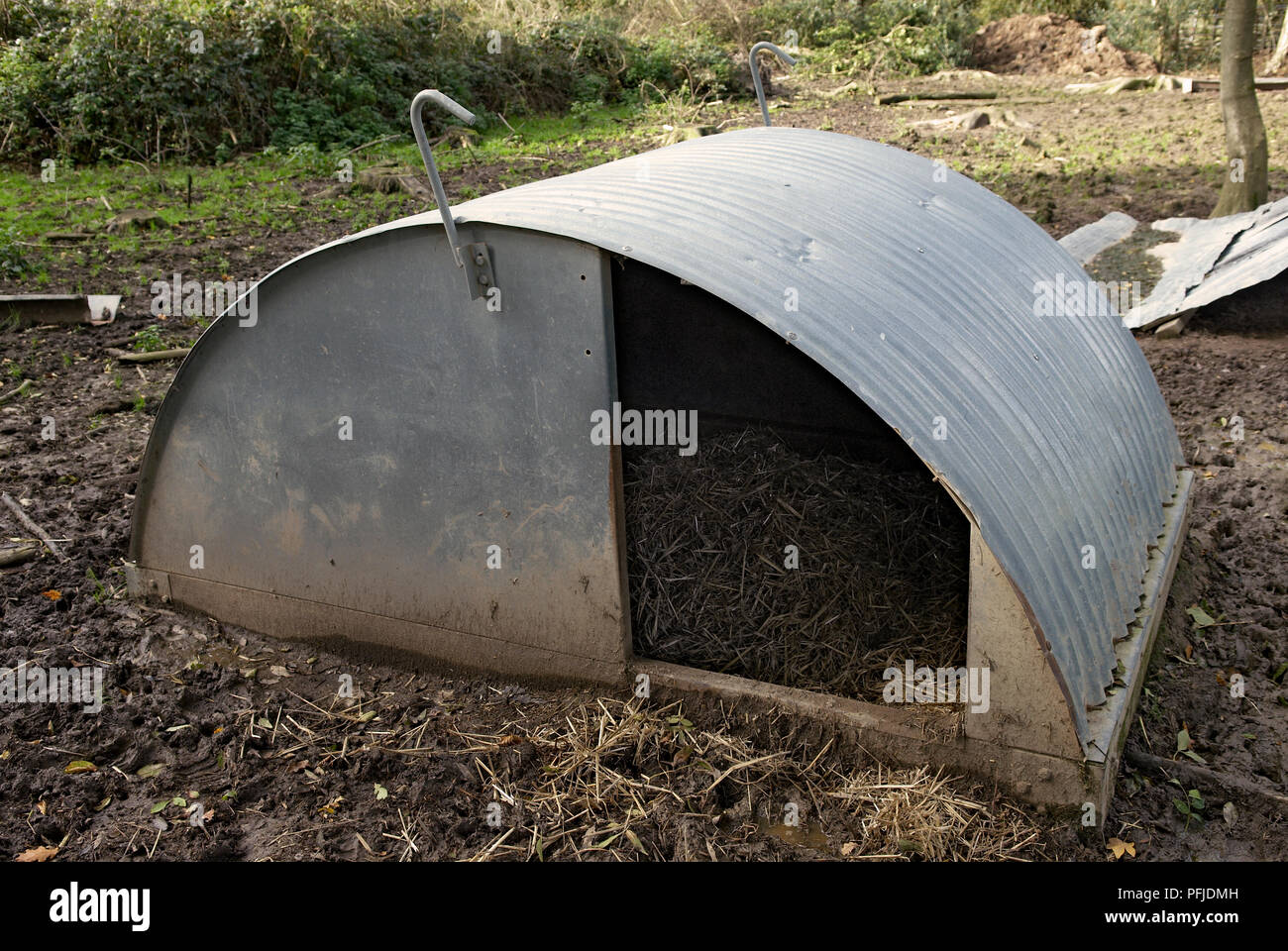 Metal pig shelter, close-up Stock Photo - Alamy