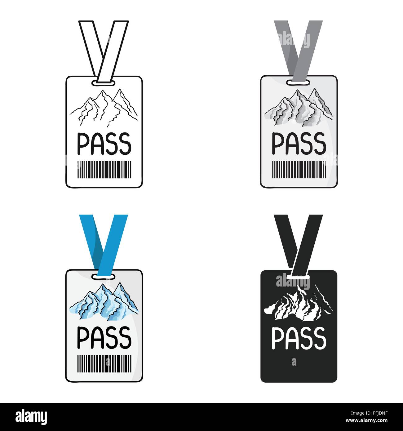 Ski pass icon in cartoon style isolated on white background. Ski resort ...