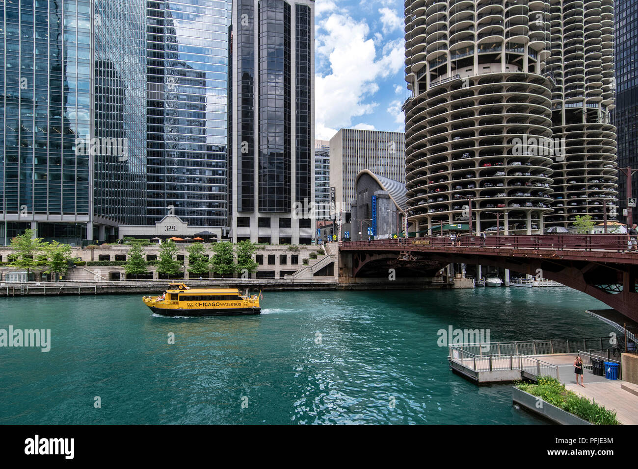Water taxi on the Chicago River, House of Blues, Marina Towers ...