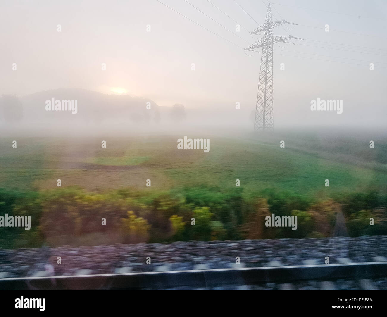 Landscape from window view of a moving train in Germany Stock Photo - Alamy