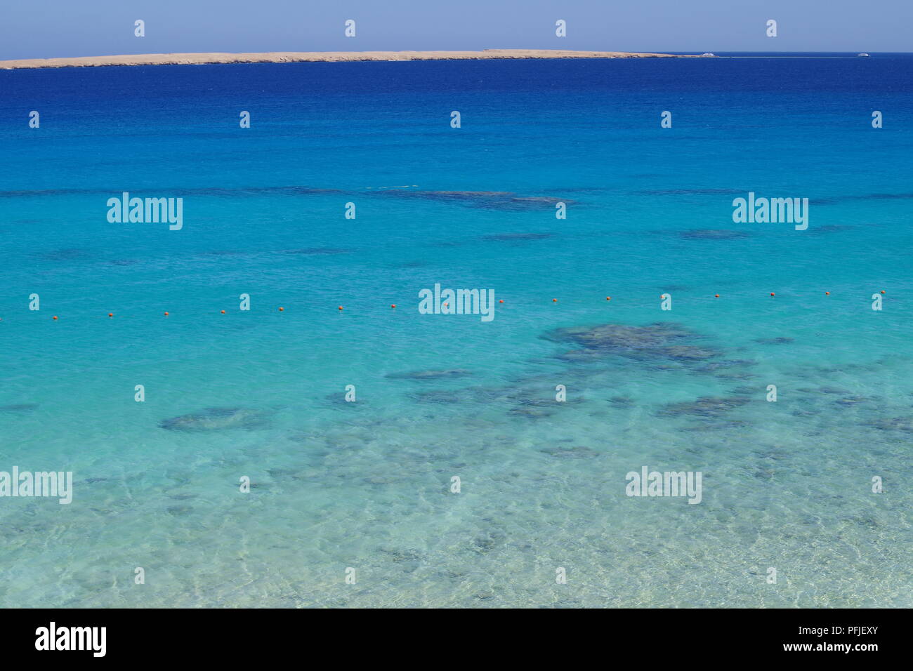 Blue and turquoise sea off shore at Mahmya beach, Giftun Island on the ...