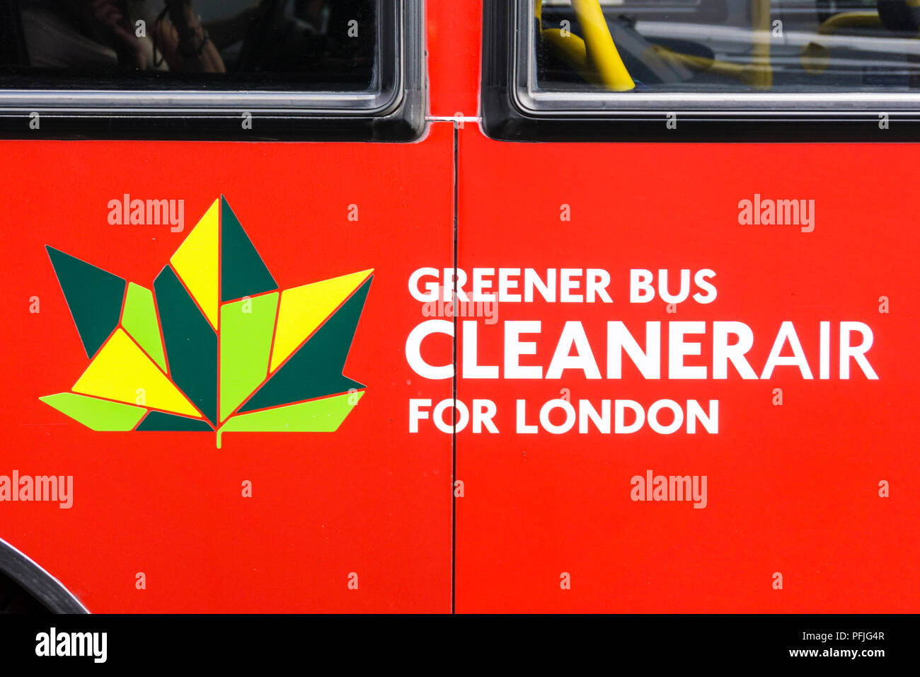 Sign on a new London bus meeting the highest Euro VI emissions ...