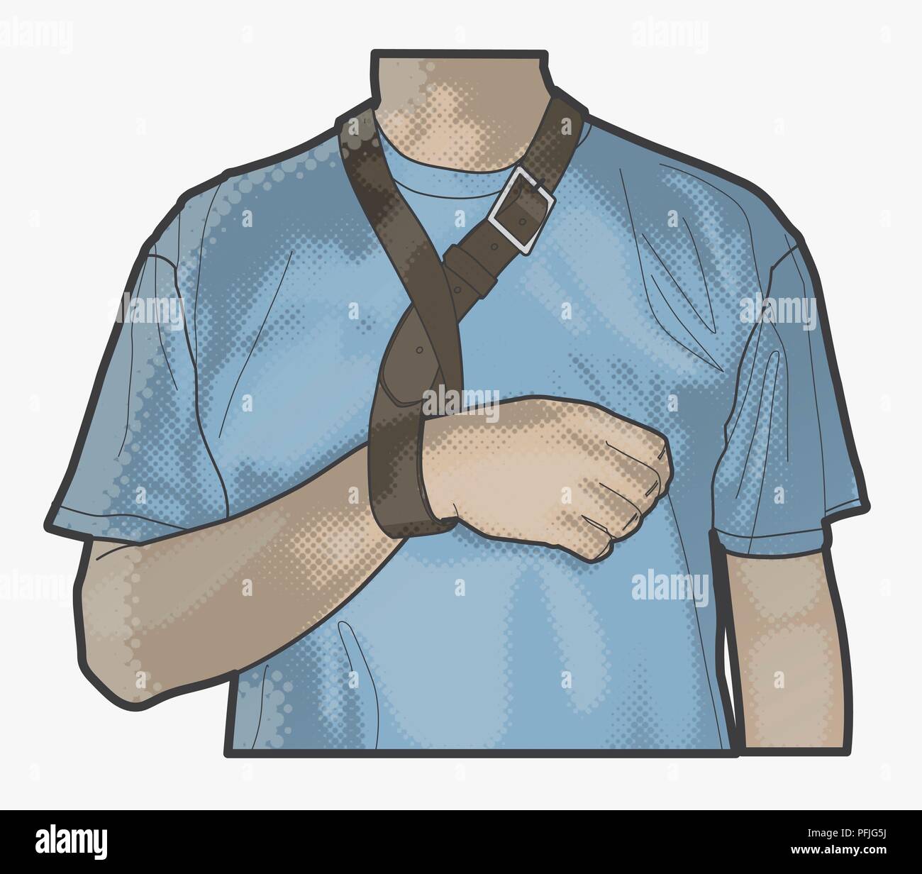Digital illustration of man using belt support as sling Stock Photo - Alamy