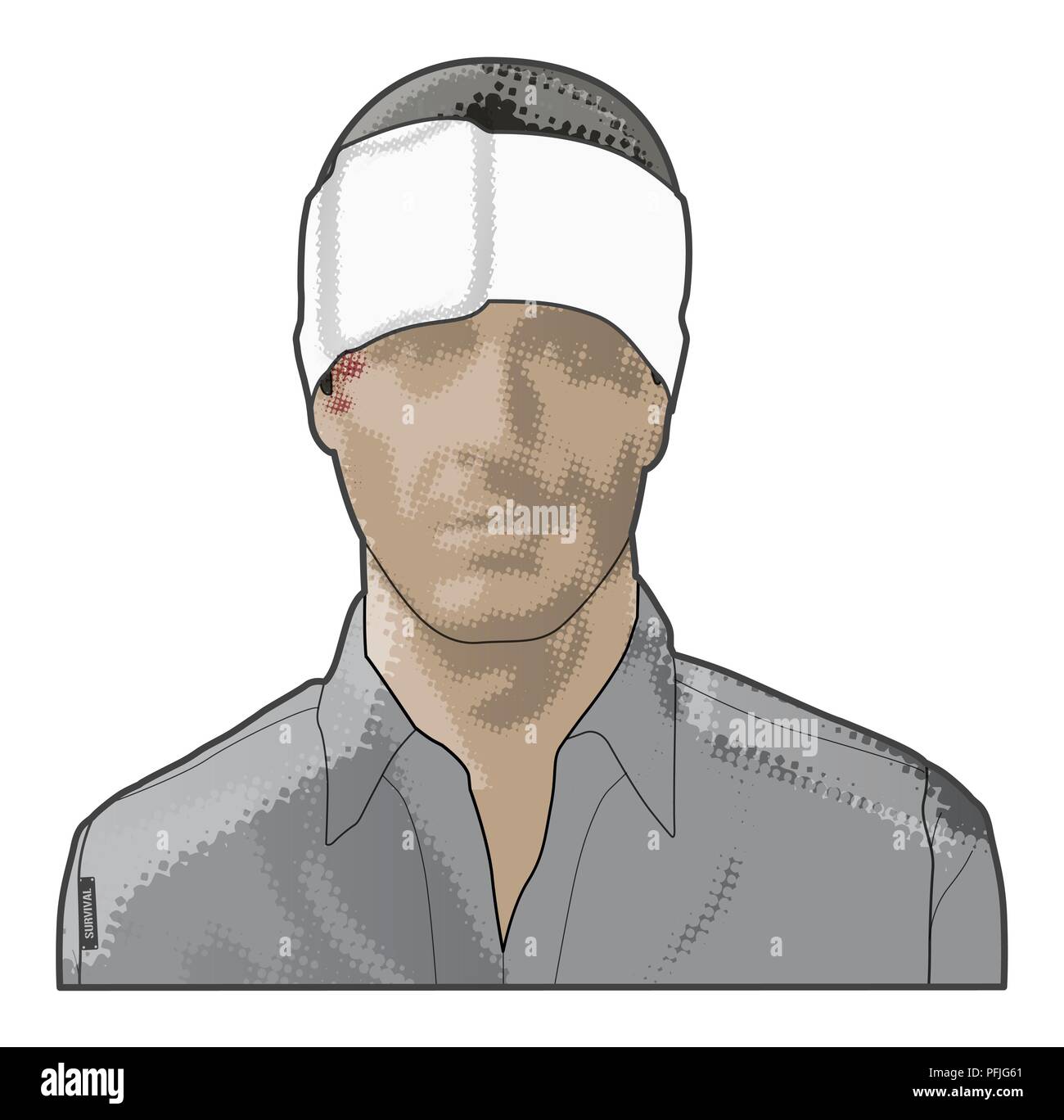 Digital composite of man with sterile bandage protecting head wound ...
