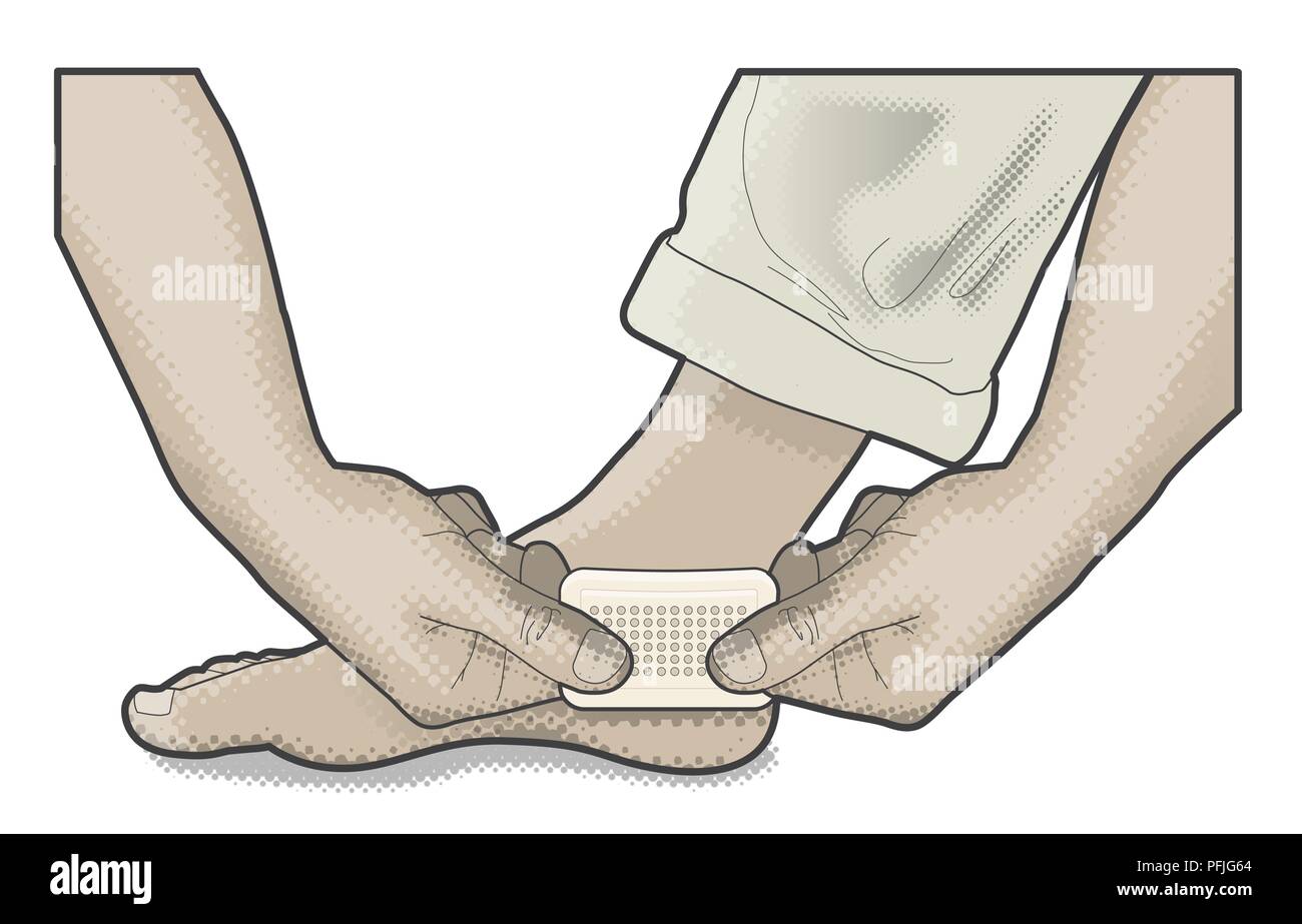 Digital illustration of man putting adhesive plaster on foot Stock ...