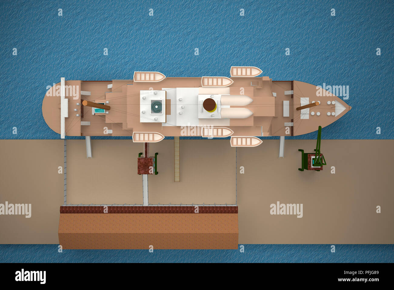 ship in dock from top view. 3d rendering Stock Photo - Alamy
