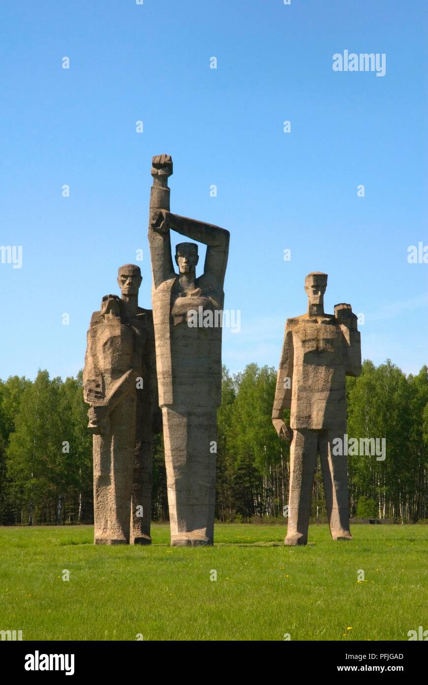 Latvia, Riga, Salaspils, memorial statues at former concentration camp ...