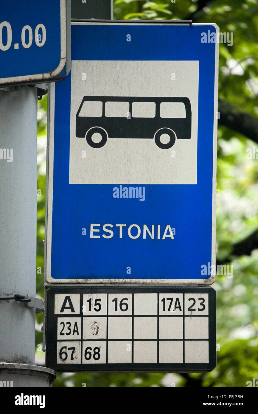 Estonia, Tallinn, bus stop sign Stock Photo - Alamy