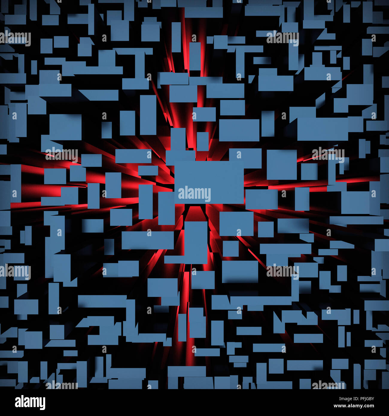 dark background of cubic blocks with red light. 3d rendering Stock ...