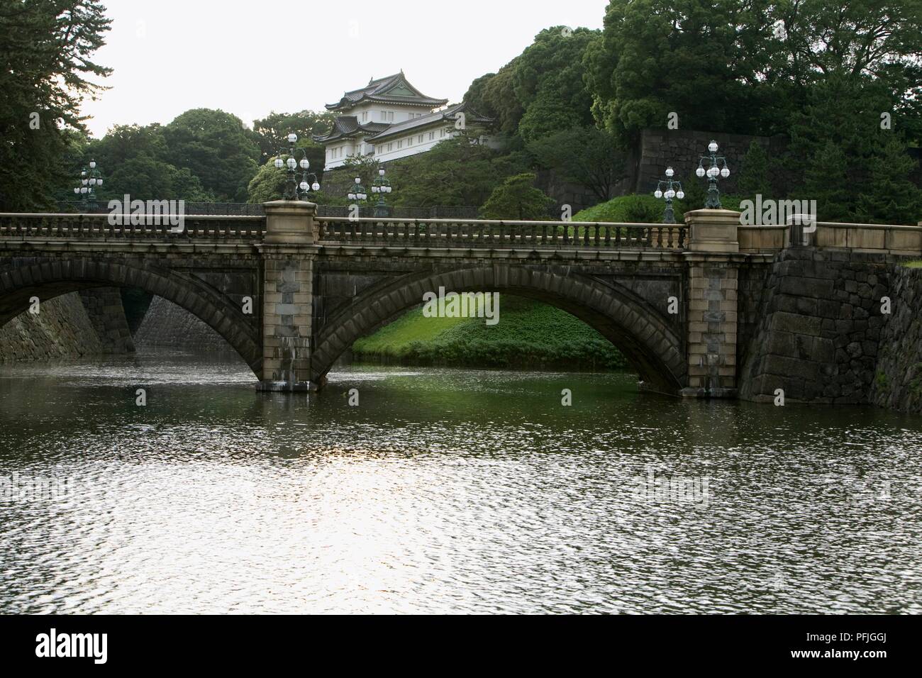 Japan, Tokyo, Imperial Palace, Nijubashi Bridge with Fushimi Tower ...