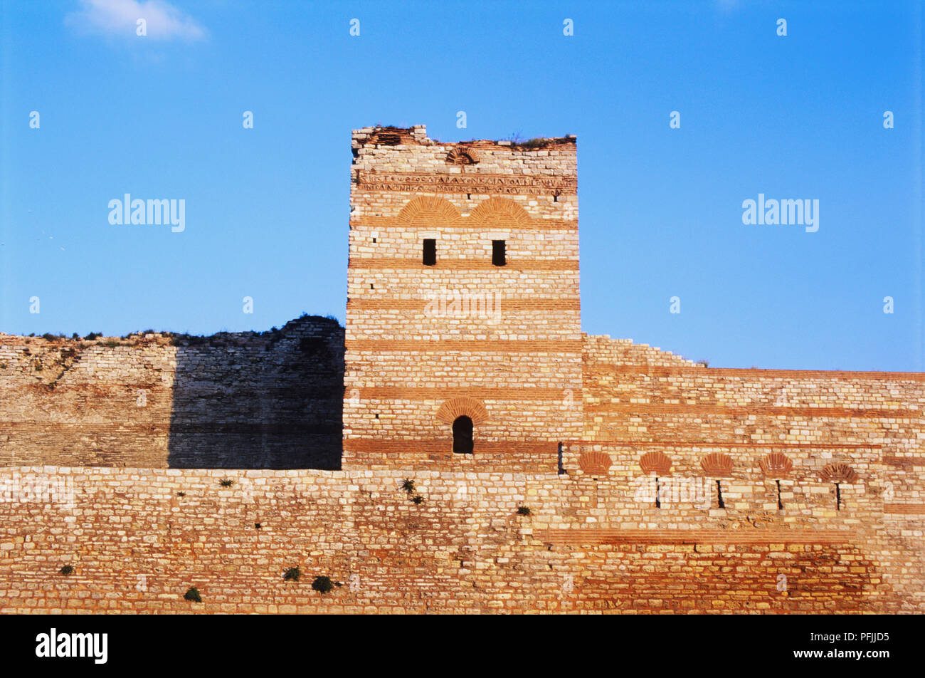Asia, Turkey, Istanbul, front view of part of the walls of Theodosius ...