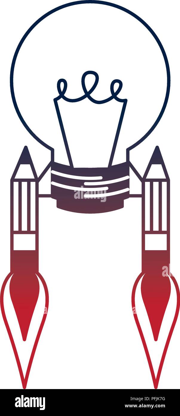 bulb idea pencil rocket launch creativity vector illustration neon ...