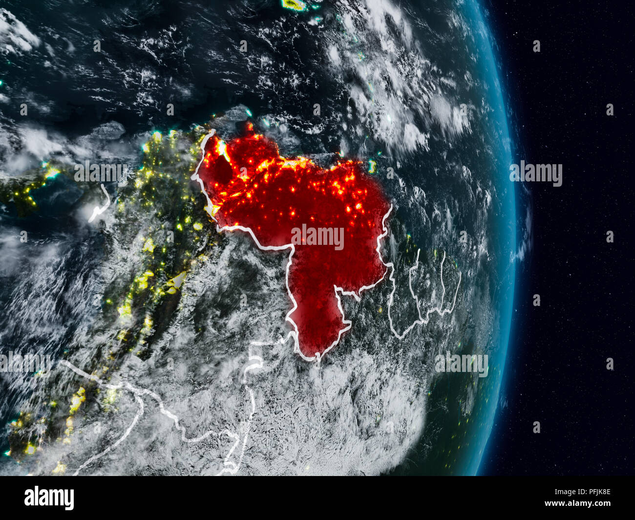 Venezuela from space on planet Earth at night with visible country ...
