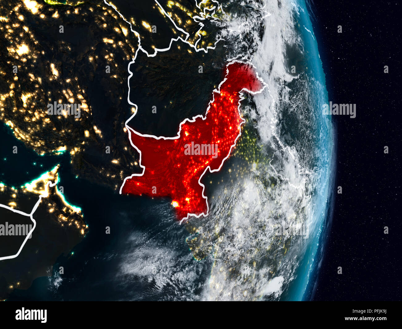 Pakistan from space on planet Earth at night with visible country ...