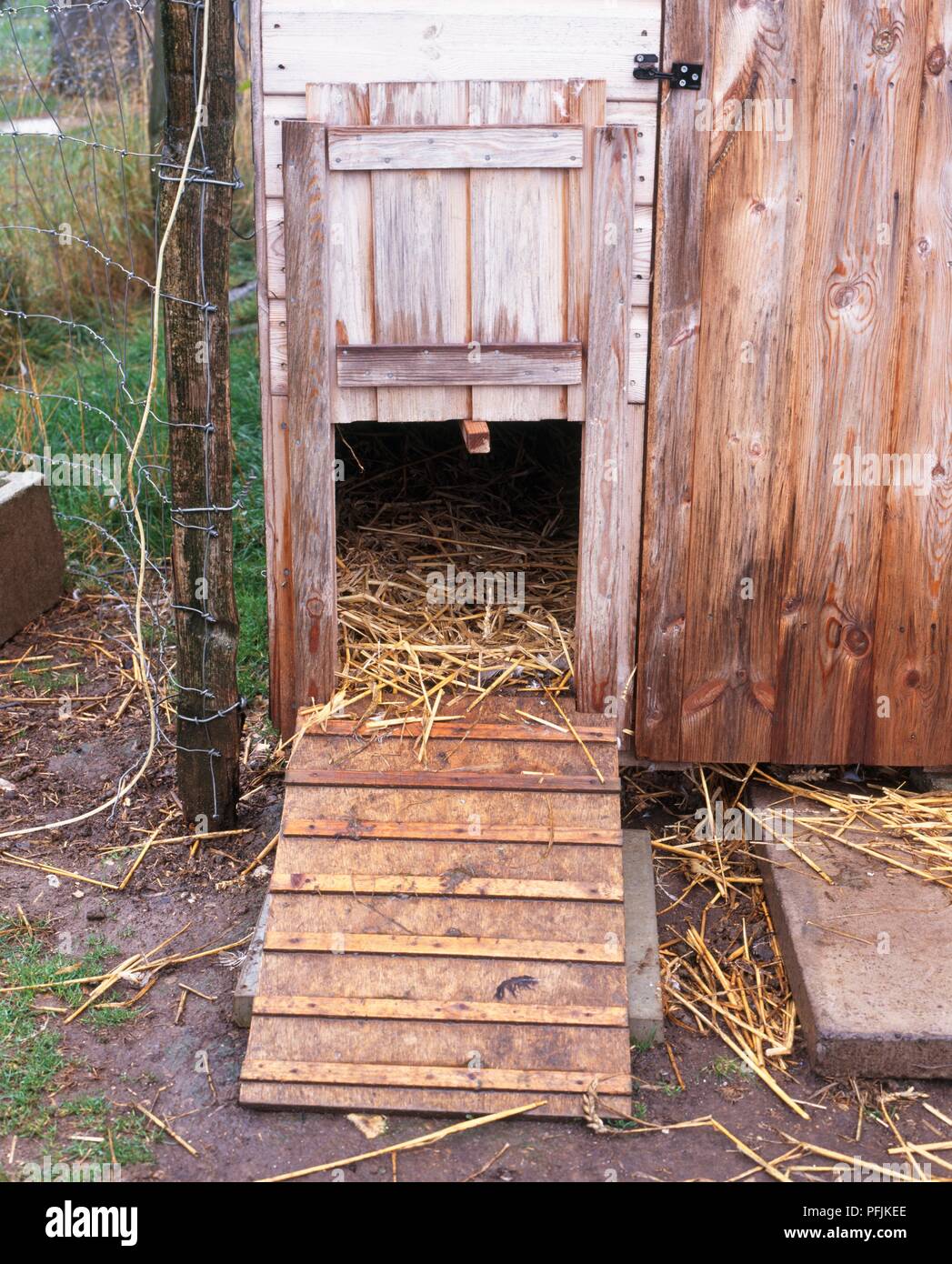 Entrance to chicken coop Stock Photo - Alamy