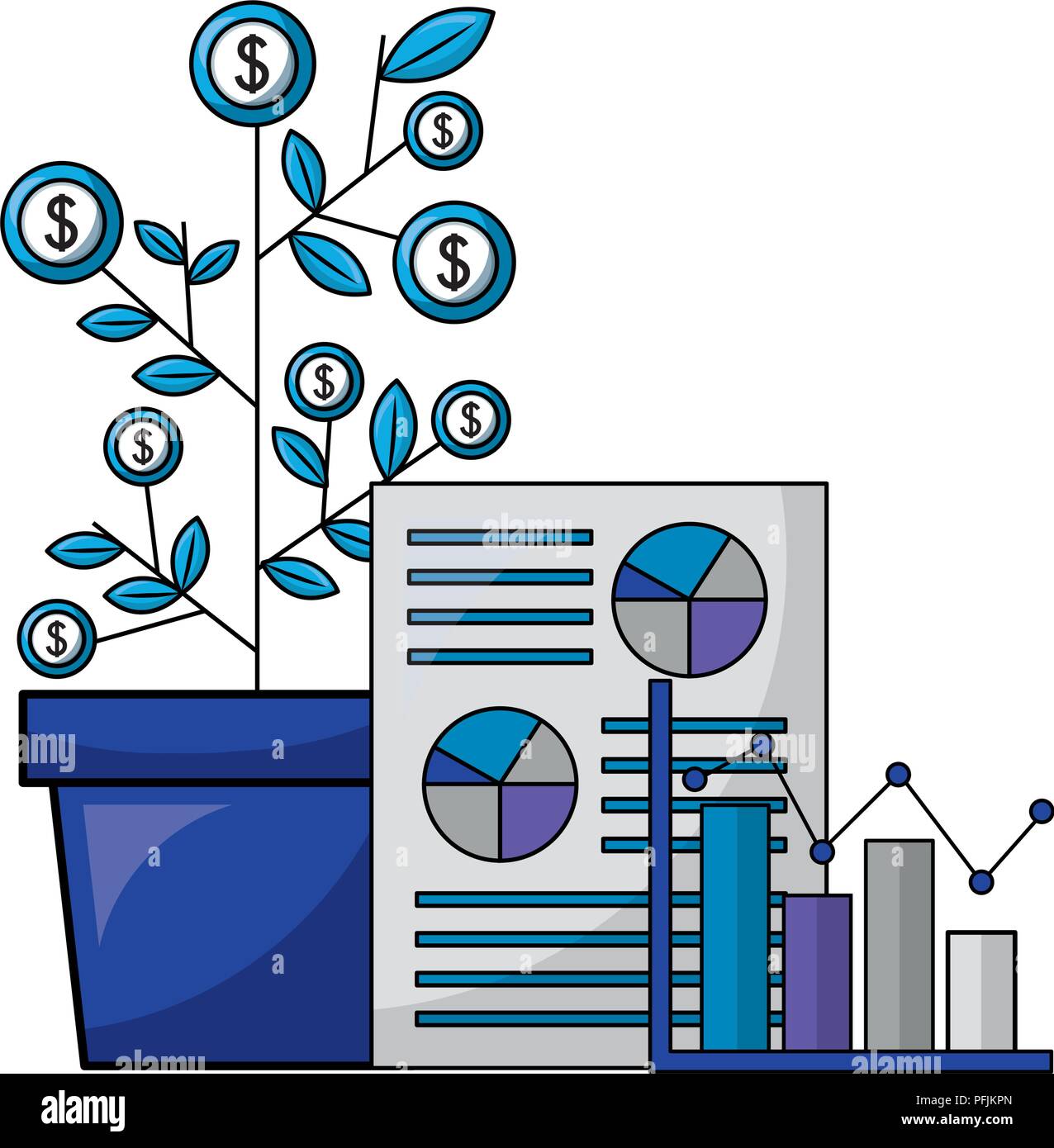 plant of coins with financial icons vector illustration design Stock ...