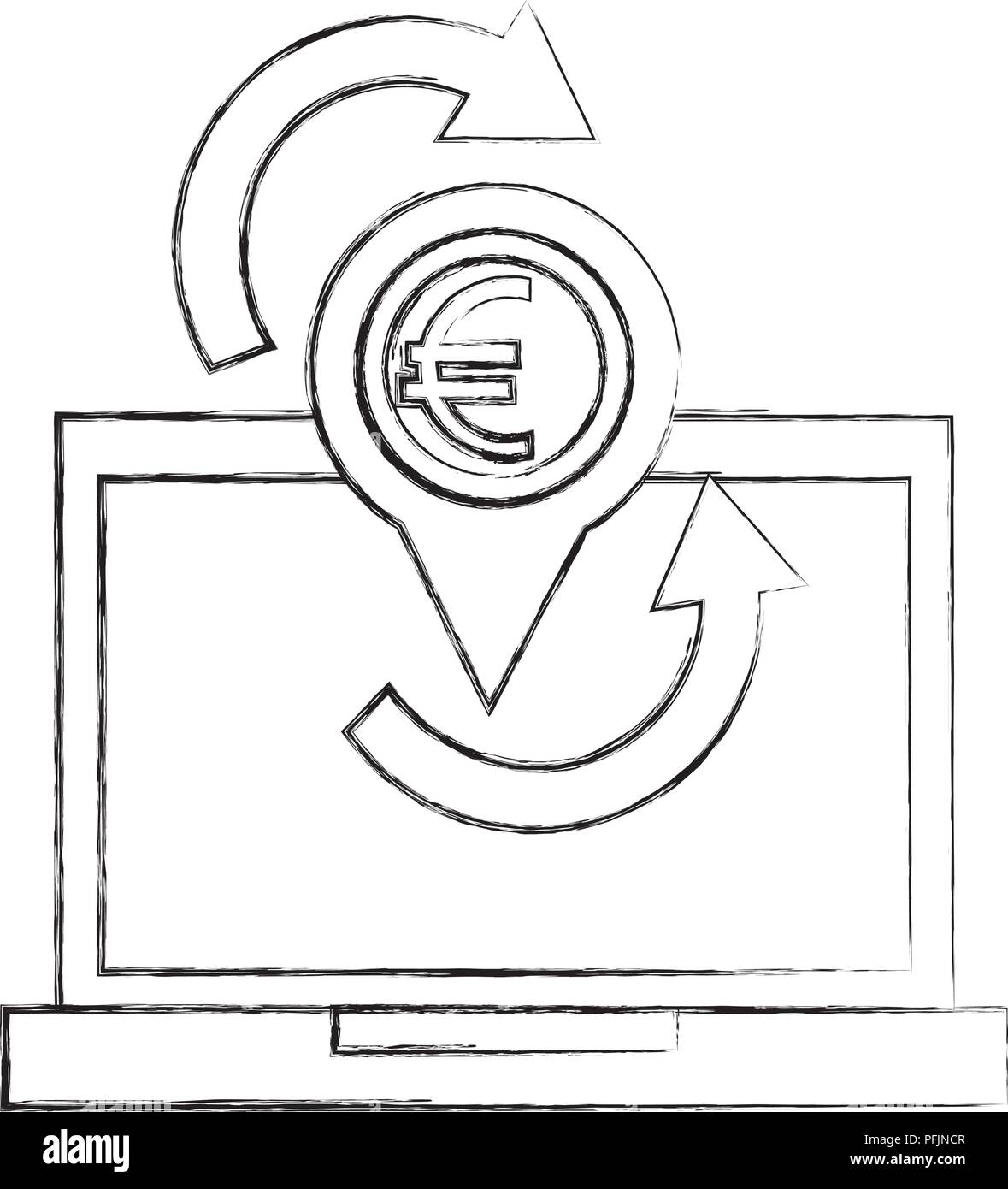 foreign exchange computer euro icon location vector illustration hand ...
