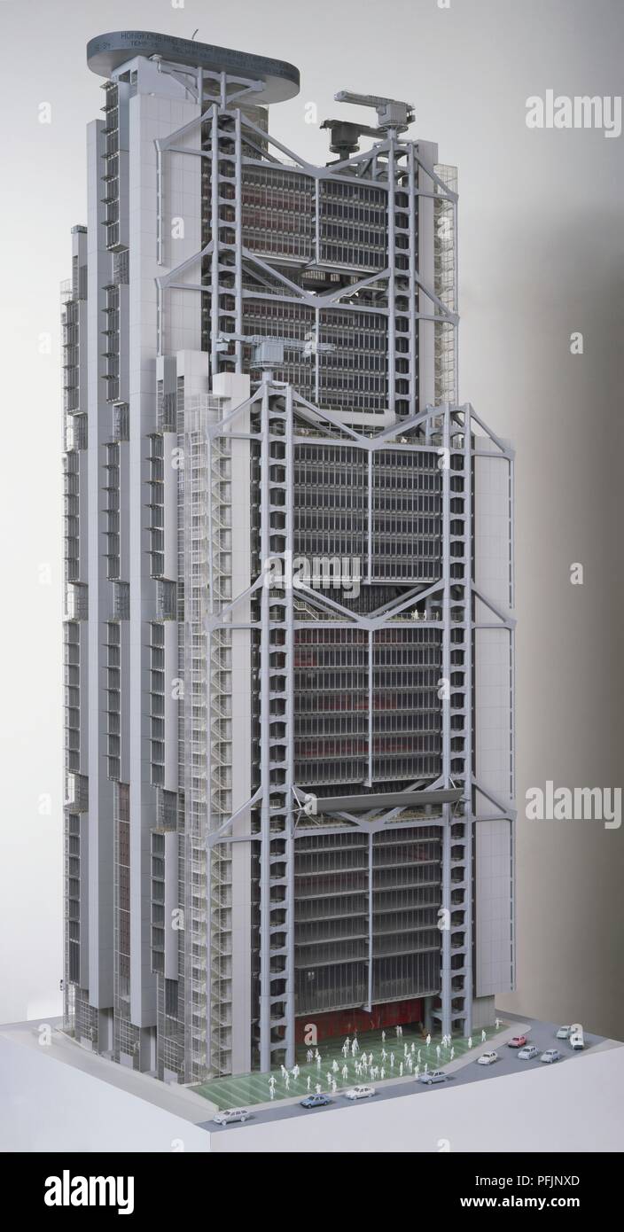 Model of metal-clad high-rise building with external staircases Stock ...