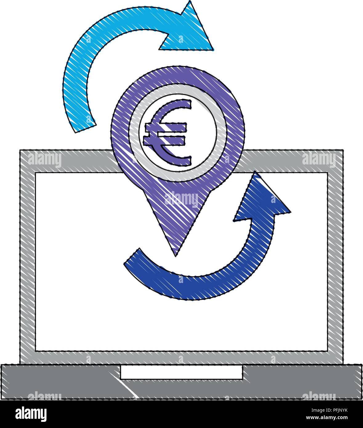 foreign exchange computer euro icon location vector illustration Stock ...