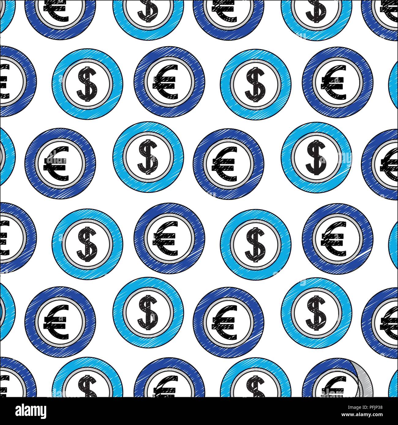 coins money dollar and euro foreign exchange pattern vector ...