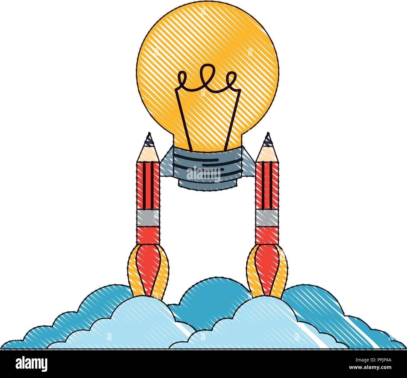 rocket launching bulb pencils business creativity vector illustration ...