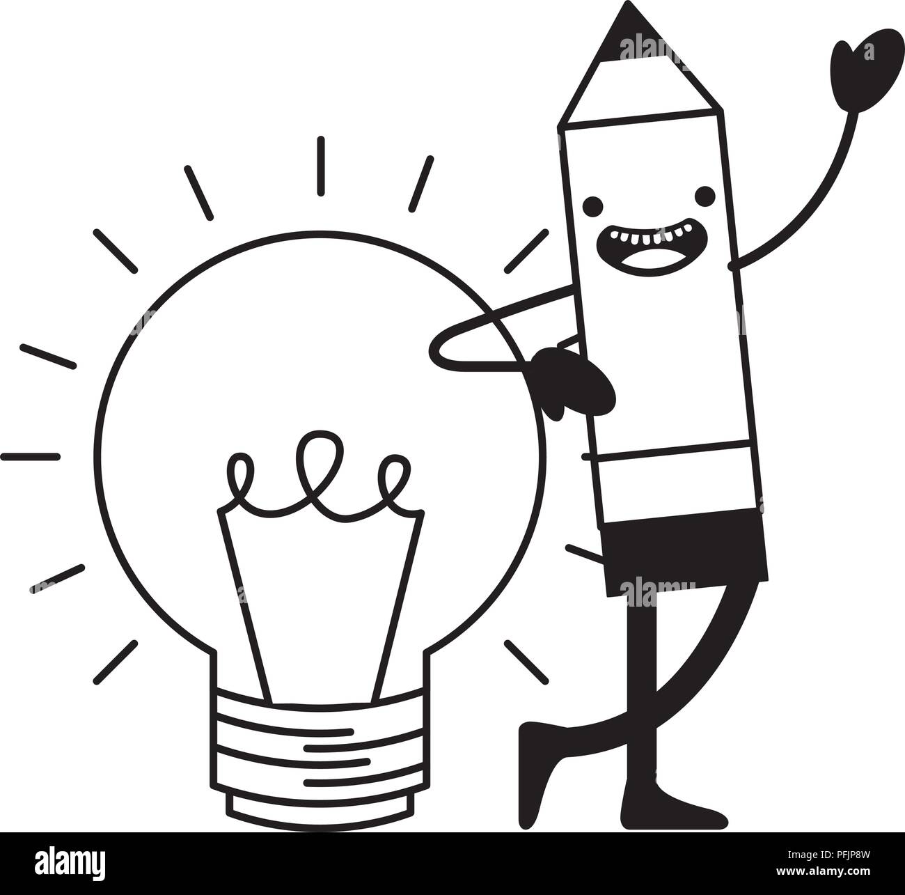 pencil write with light bulb kawaii vector illustration design Stock ...