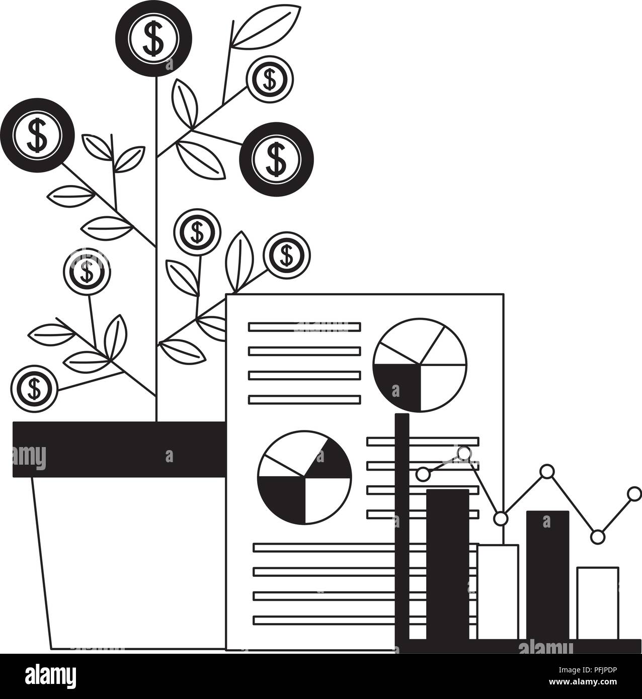 plant of coins with financial icons vector illustration design Stock ...