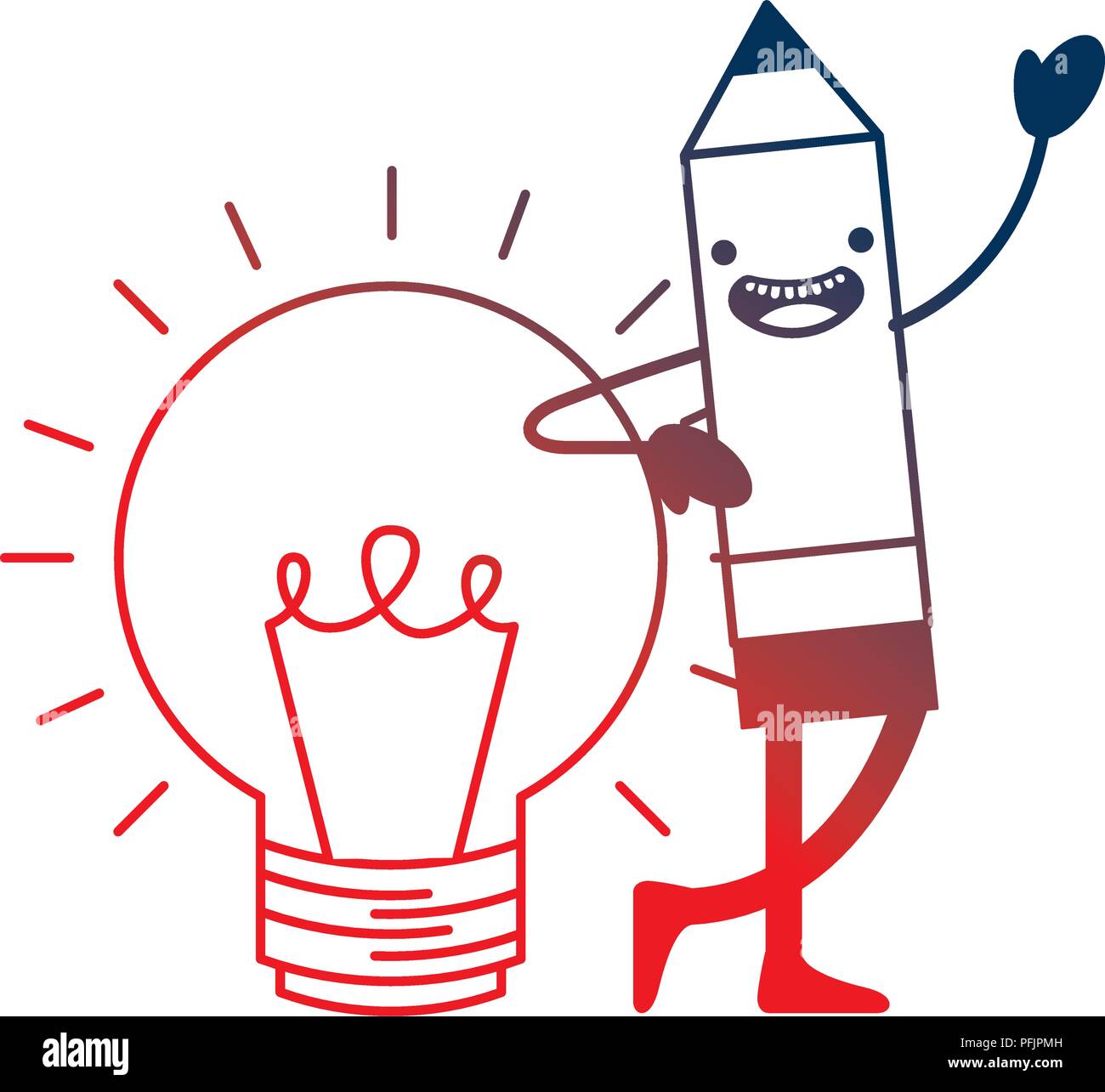 pencil write with light bulb kawaii vector illustration design Stock ...