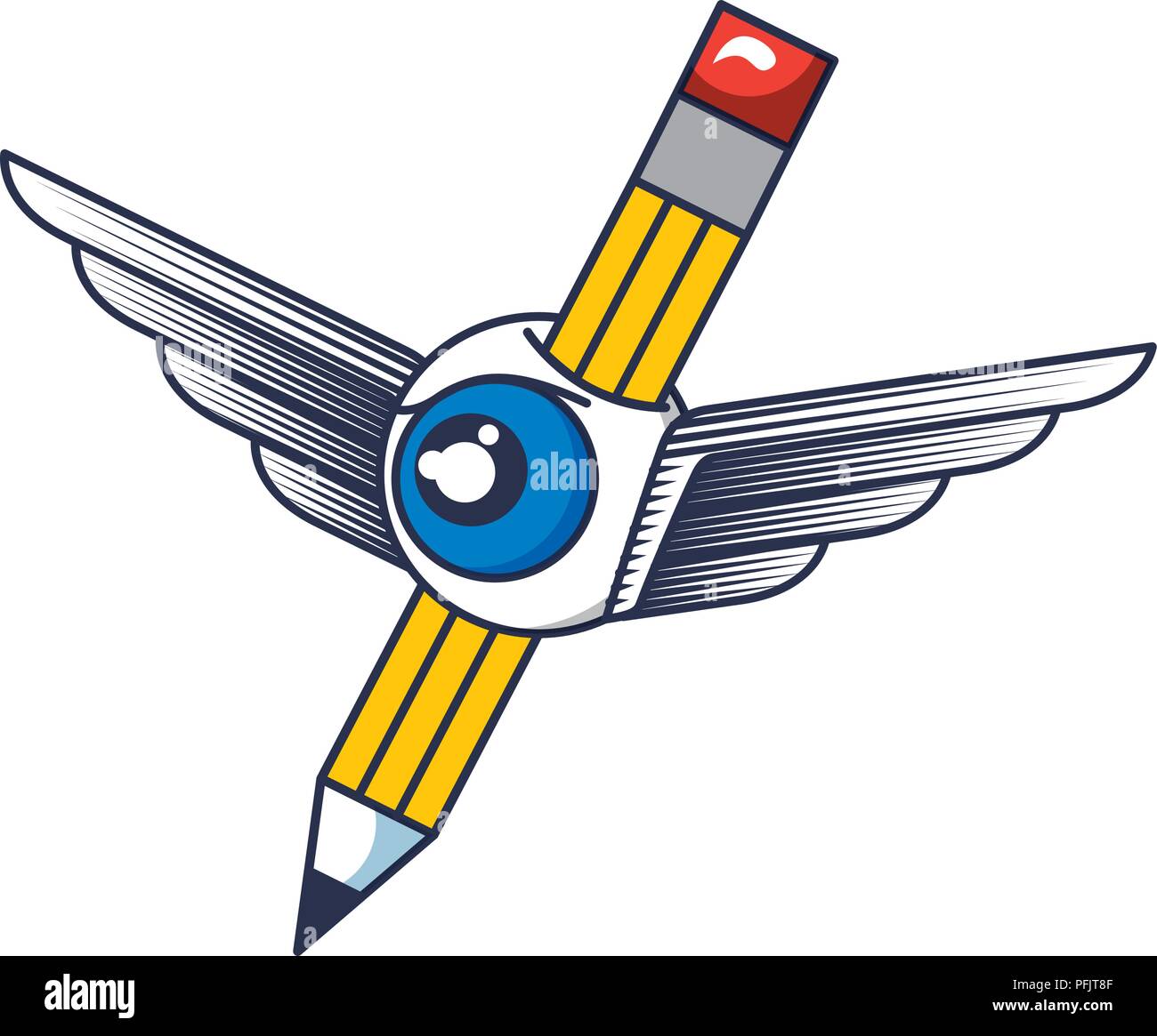 pencil write with wings and eye vector illustration design Stock Vector ...
