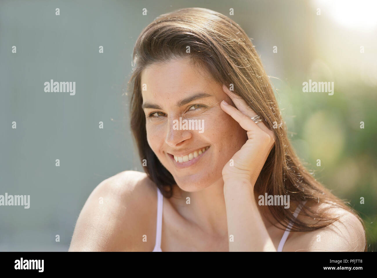 Portrait of attractive 40-year-old brunette woman Stock Photo - Alamy