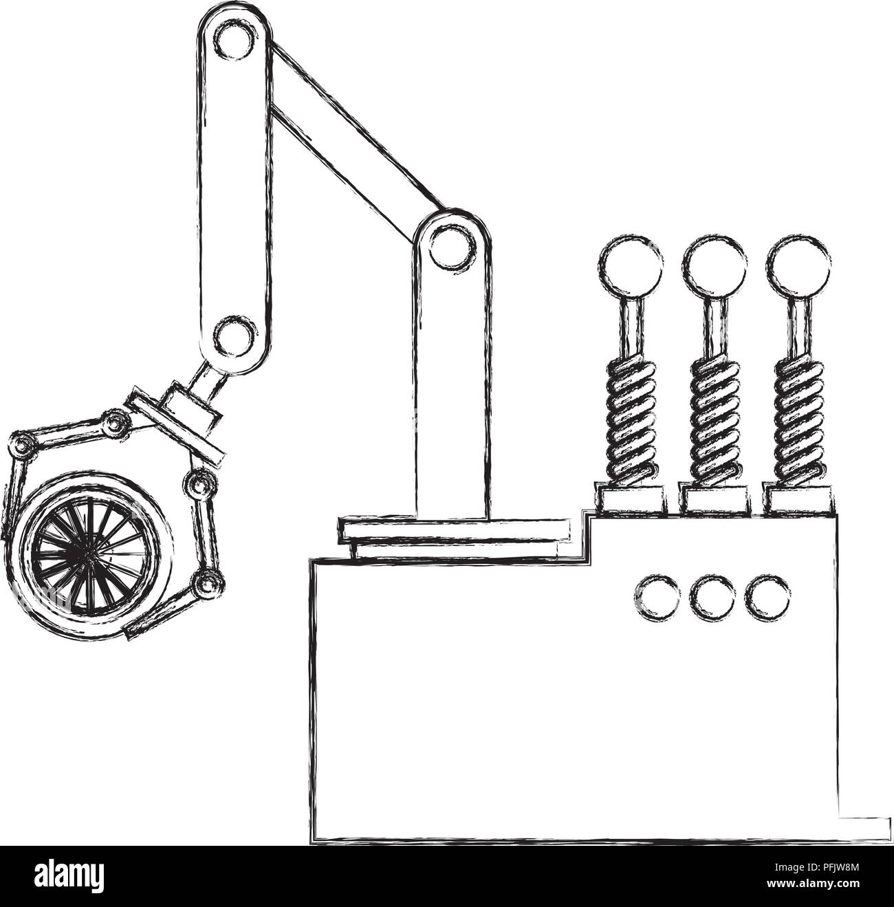 robot arm for automotive engineering with car wheel hand drawing Stock ...