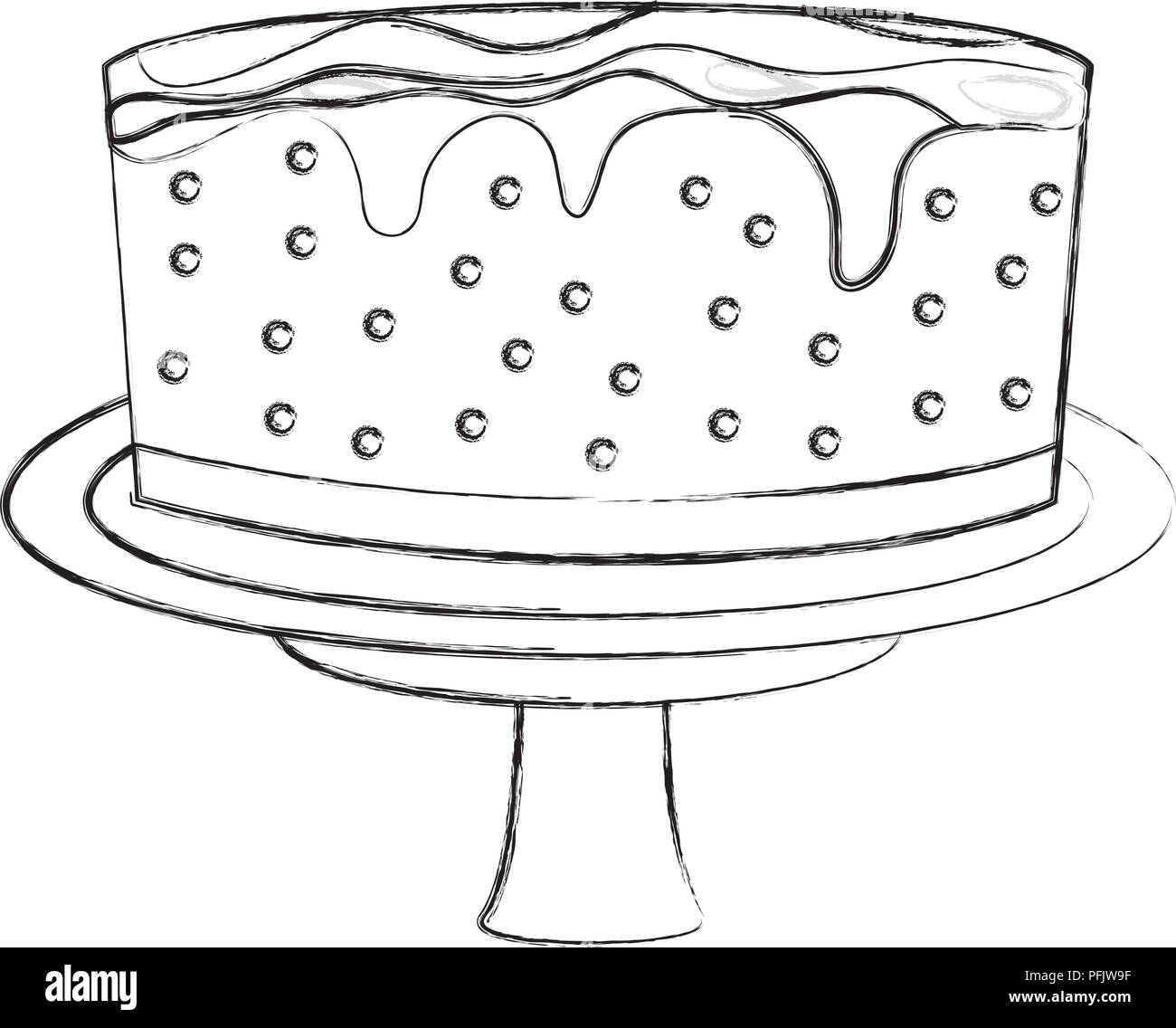birthday sweet cake in stand party decoration hand drawing Stock Vector ...