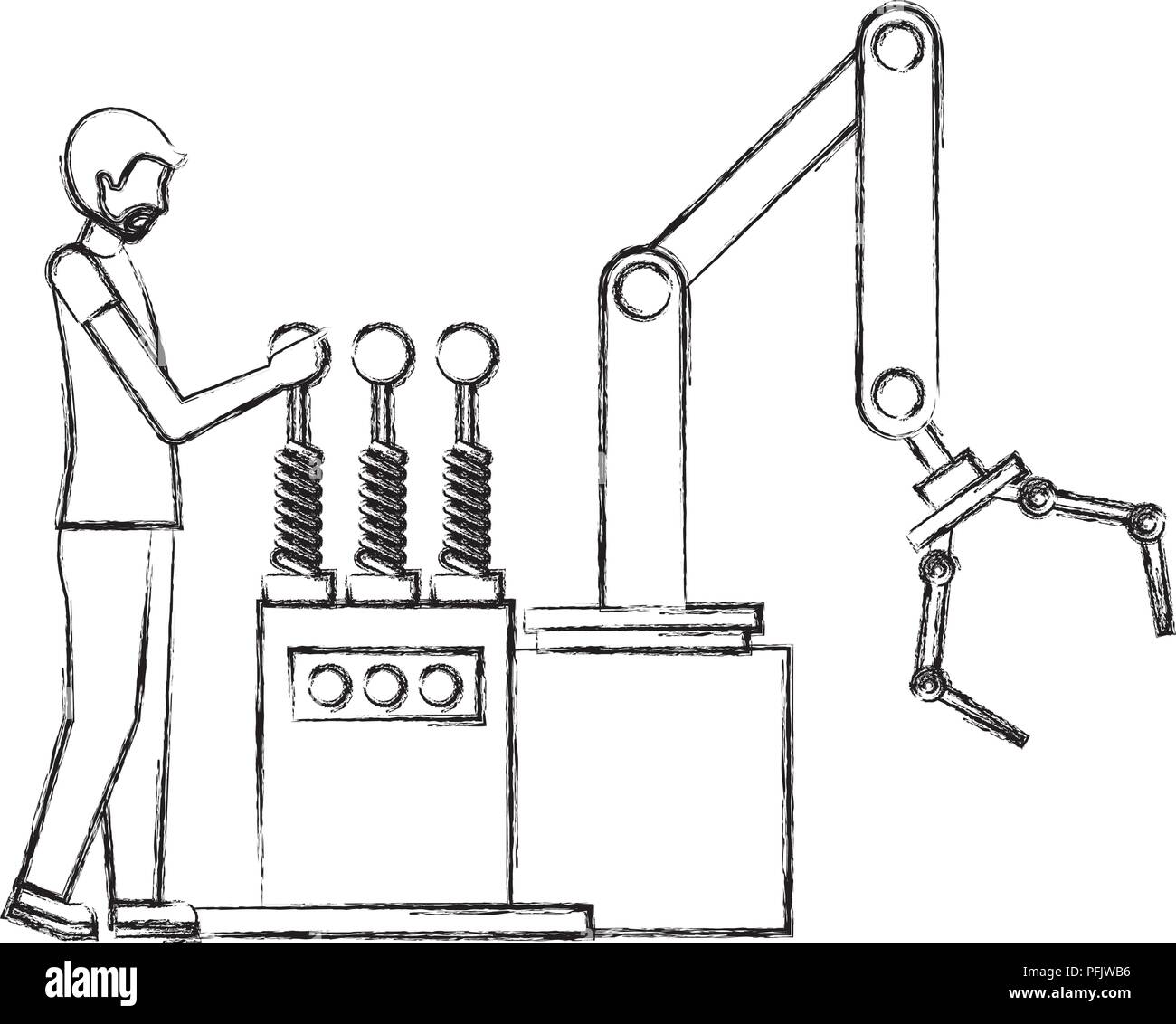 operator working with the robotic arm industrial factory hand drawing ...