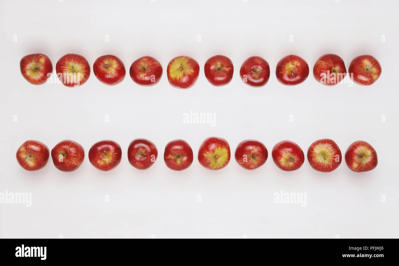 Two rows of ten red apples Stock Photo - Alamy