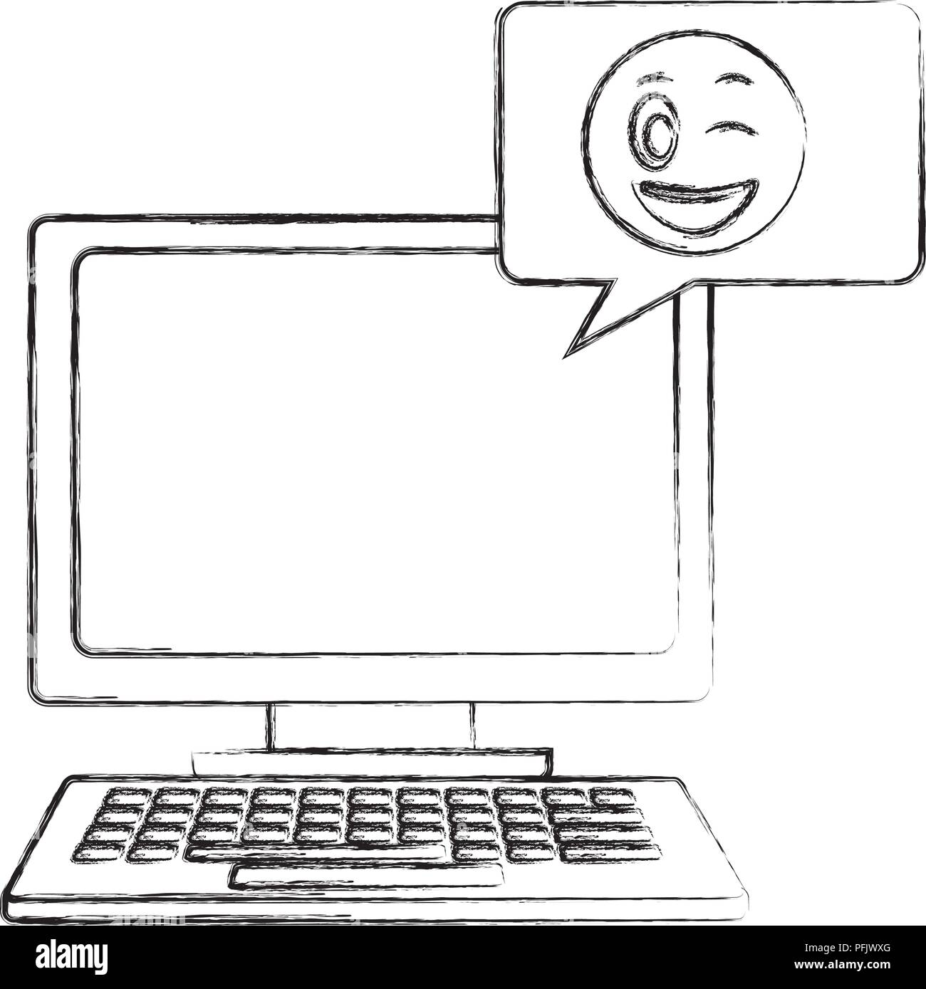 computer emoji speech bubble chat hand drawing Stock Vector Image & Art ...