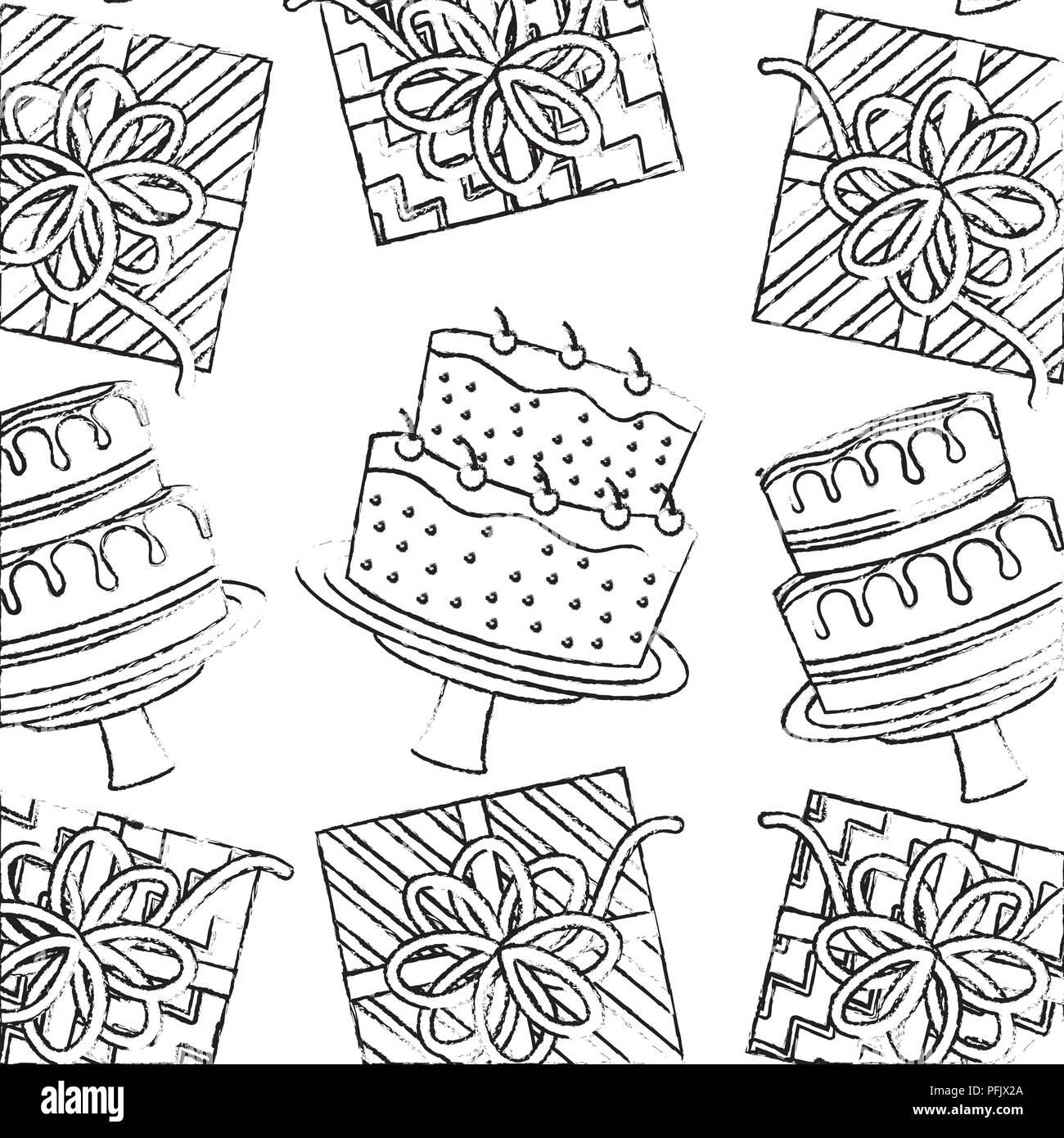 birthday cakes cream fruits and gifts pattern hand drawing Stock Vector ...