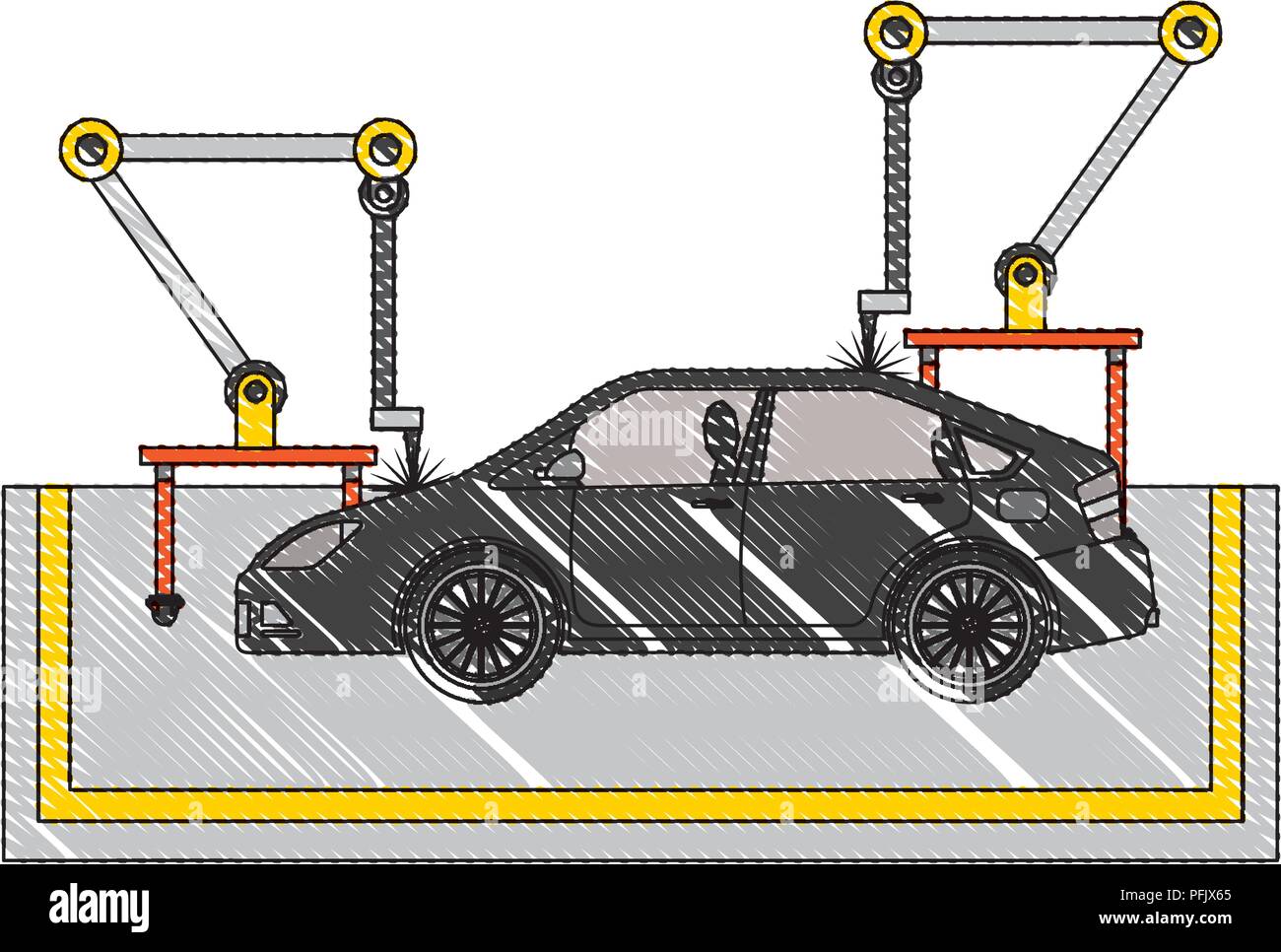 assembly line tires automatic auto production conveyor robotic drawing ...