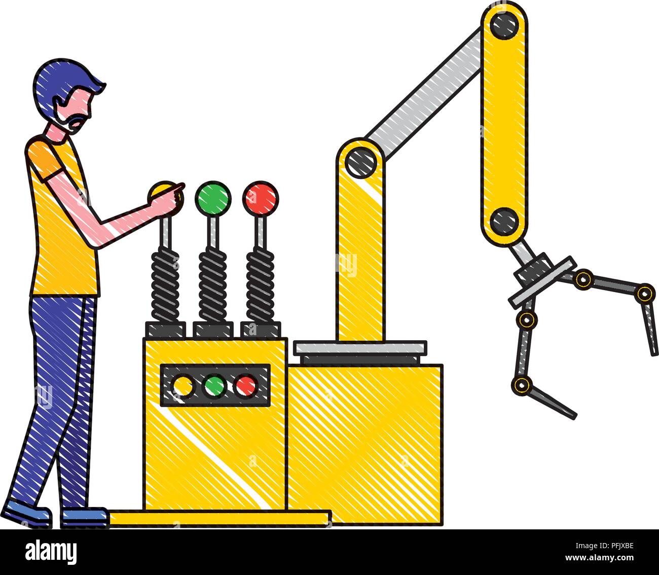 operator working with the robotic arm industrial factory Stock Vector ...