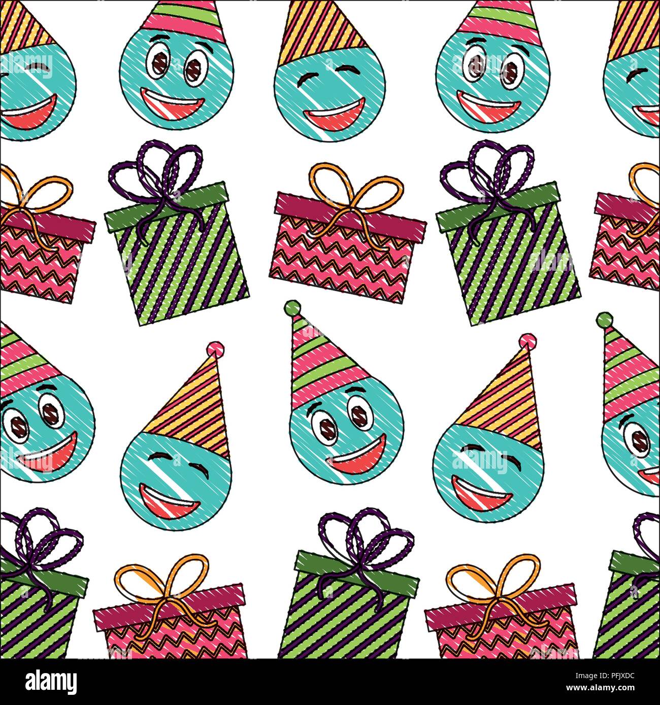 birthday emoji faces with party hat and gifts pattern drawing color ...