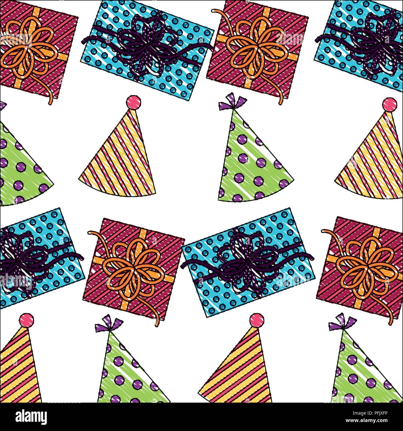 birthday gift boxes with party hats pattern drawing color Stock Vector ...