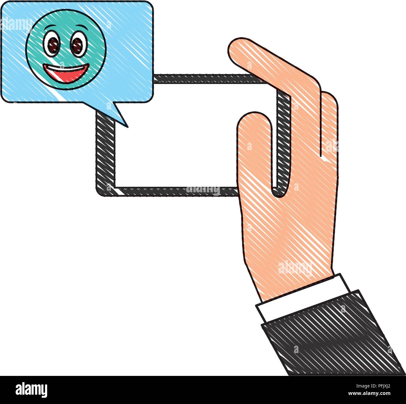 hand with smartphone chatting happy emoji Stock Vector Image & Art - Alamy